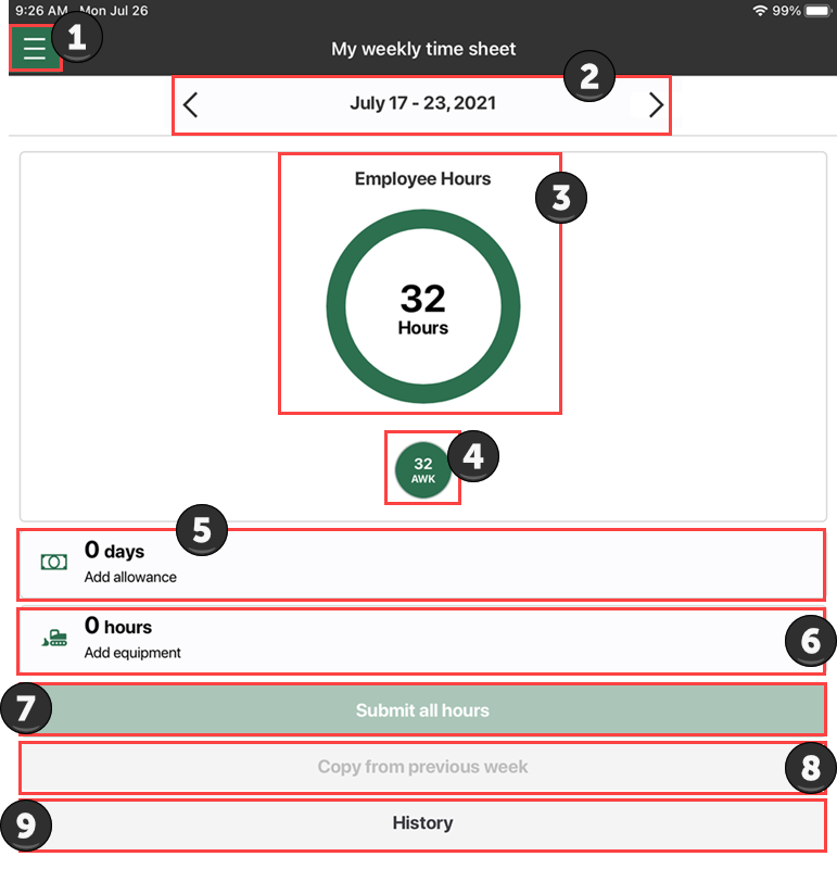 InEight Progress - My Weekly Time Sheet Overview